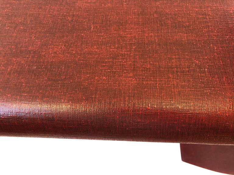 Linen Red Lacquered Sculpted Console Table at 1stDibs