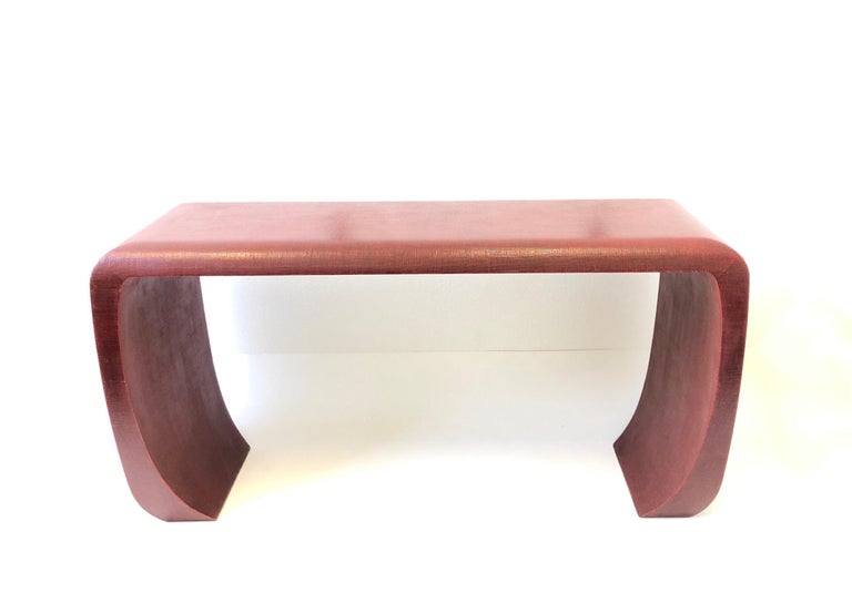 Linen Red Lacquered Sculpted Console Table at 1stDibs