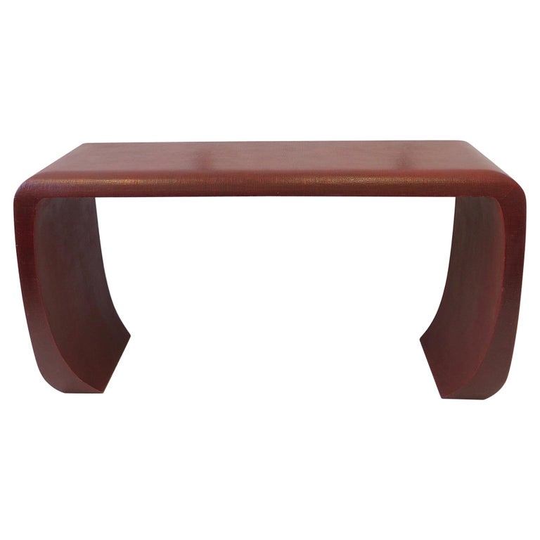 Linen Red Lacquered Sculpted Console Table at 1stDibs
