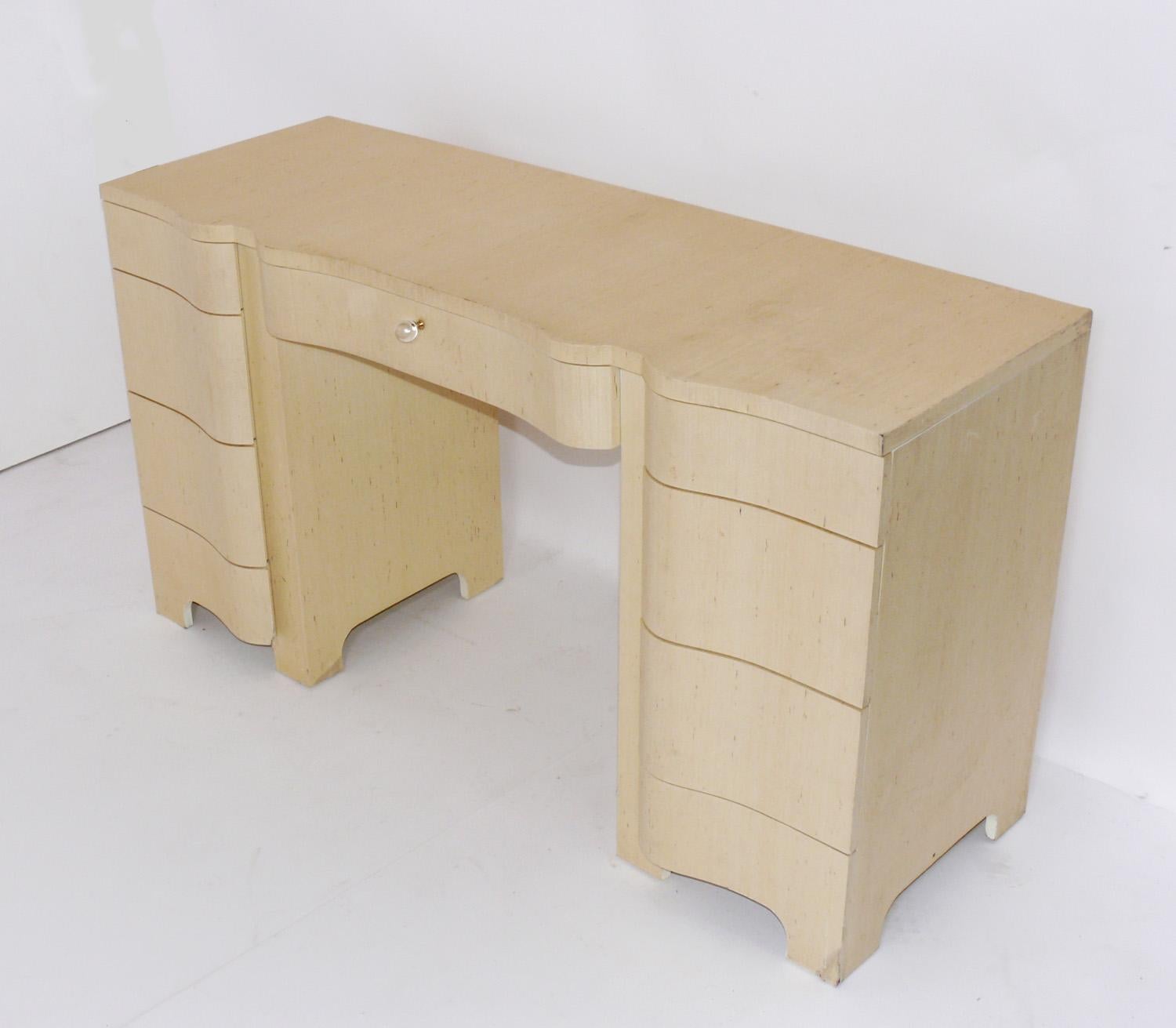 Linen Wrapped Desk in the Manner of Samuel Marx at 1stDibs