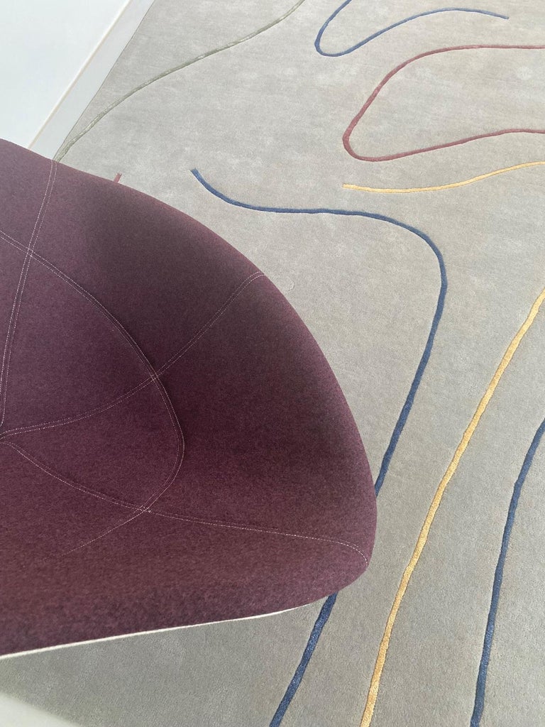 "Lines" , 100pct wool hand-knotted carpet, grey theme, colourful lines ...