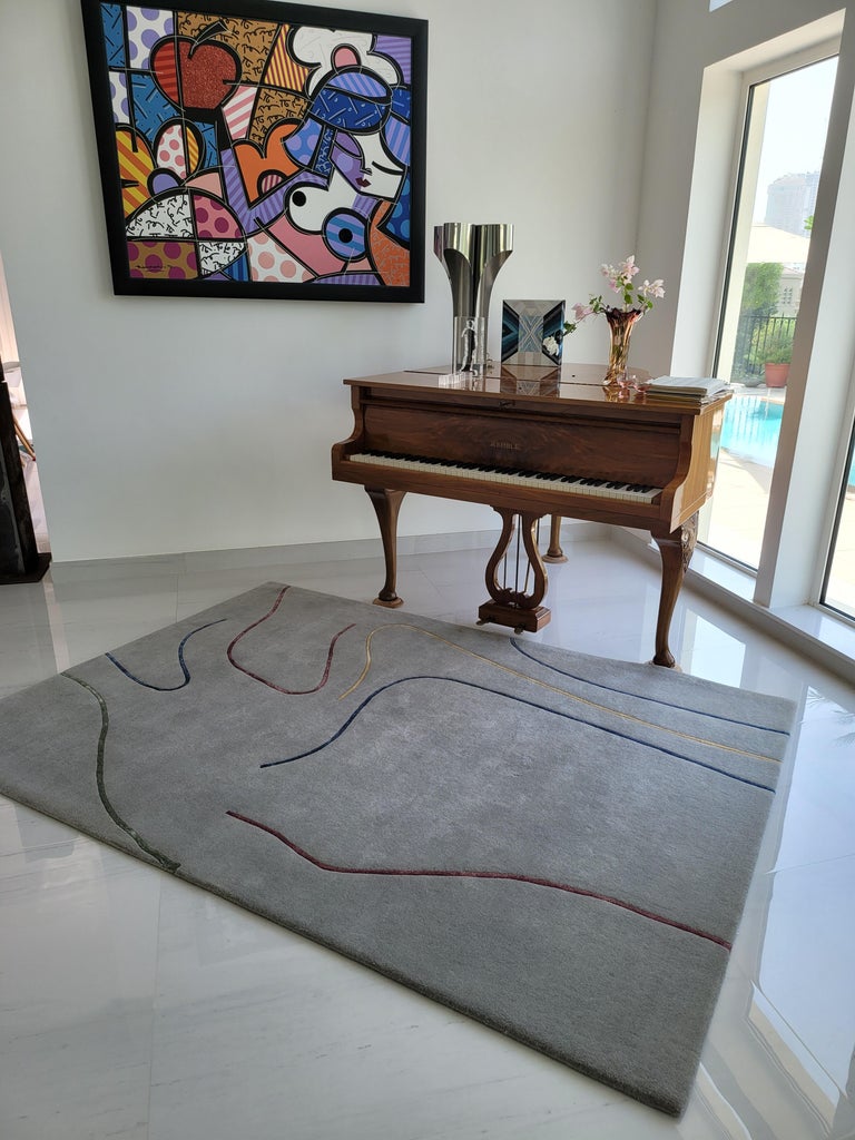 Rug Lines -Carpet Tufted Grey Wool w/ Multicolor Lines Red Yellow Blue ...