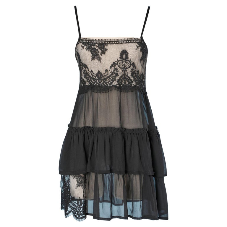Lingerie dress in black lace and silk chiffon TWIN-SET Simona Barbieri ...