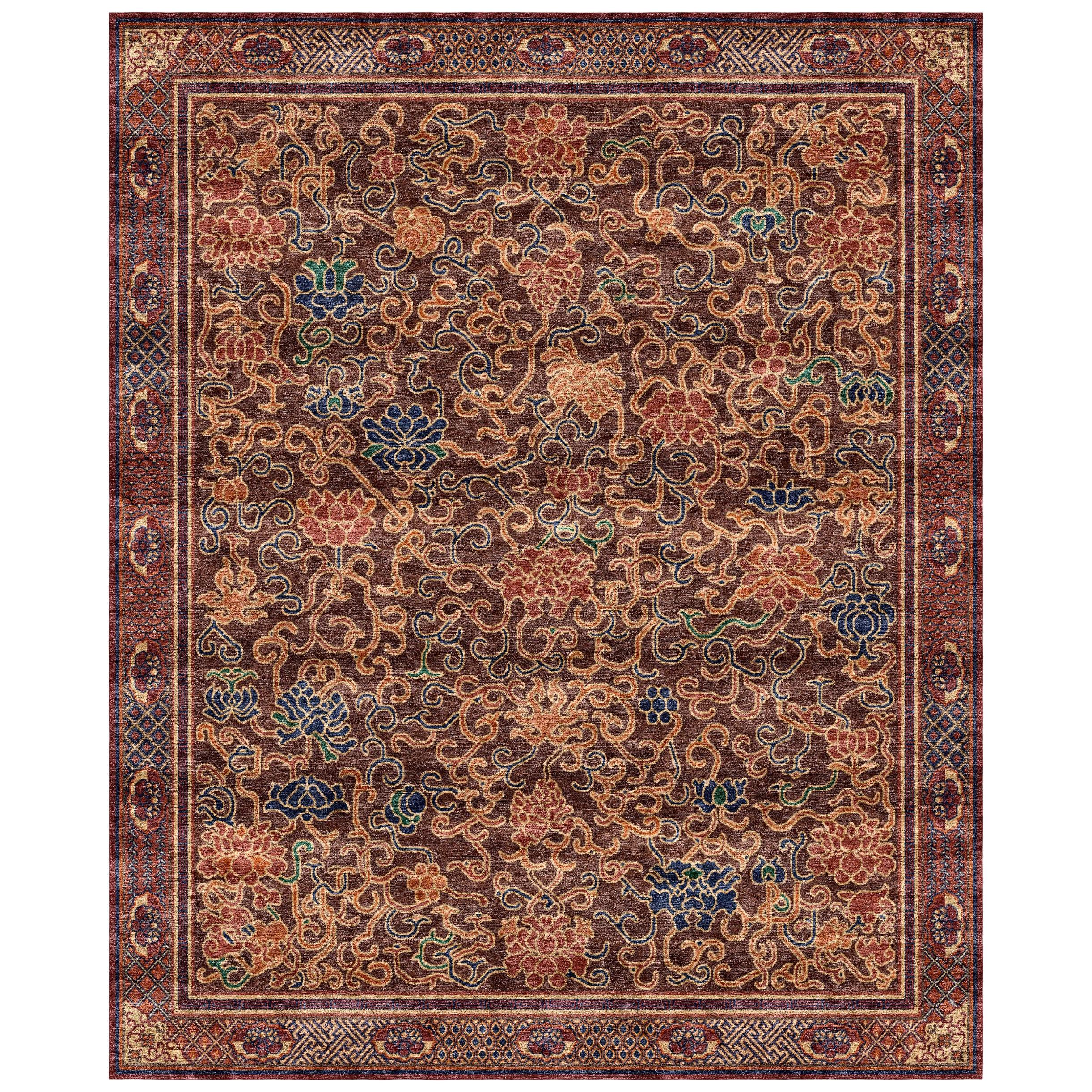 Lingering Garden Purple - Floral Contemporary Hand Knotted Wool Silk ...