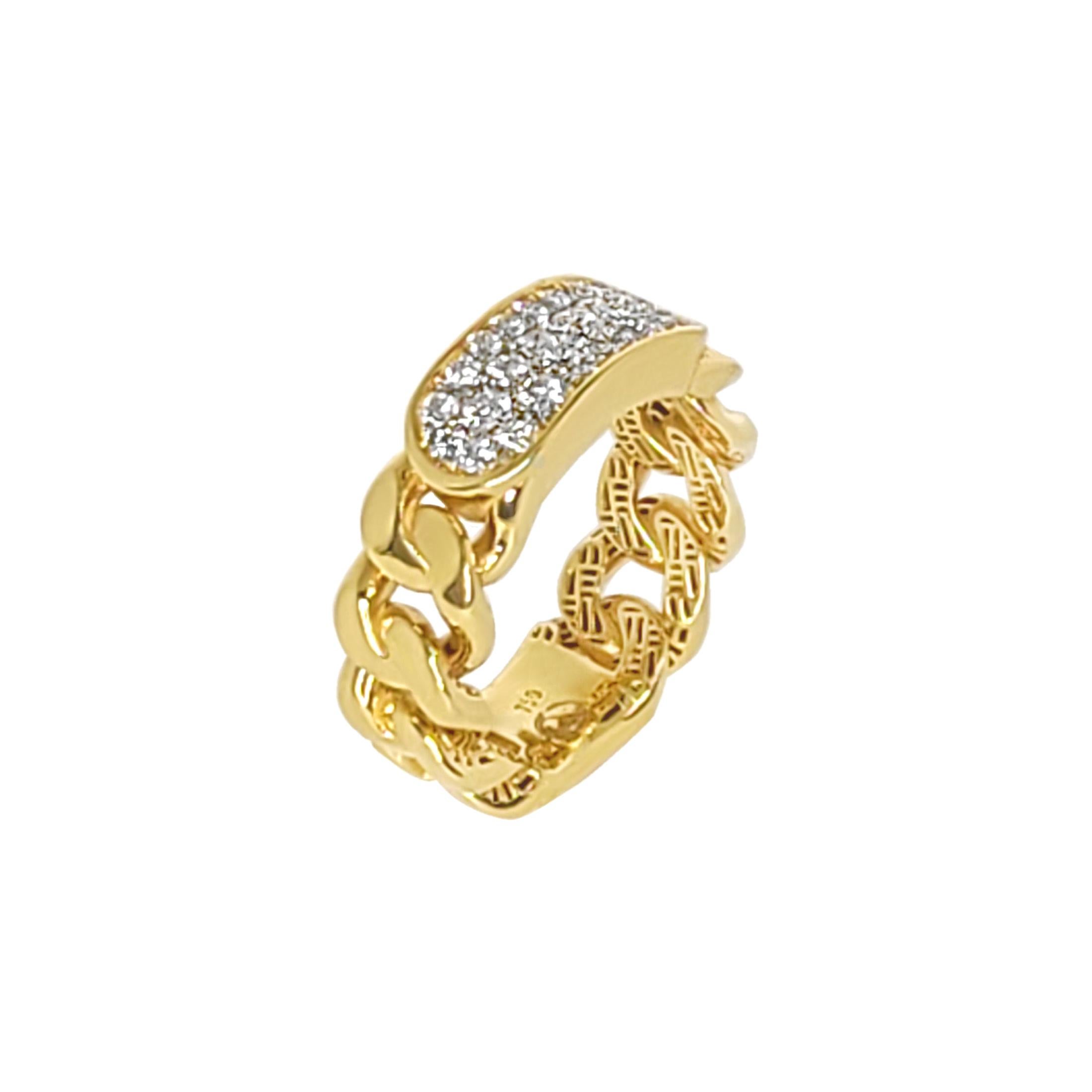 1980s Two-Tone Chain Link Ring with Diamonds For Sale at 1stDibs