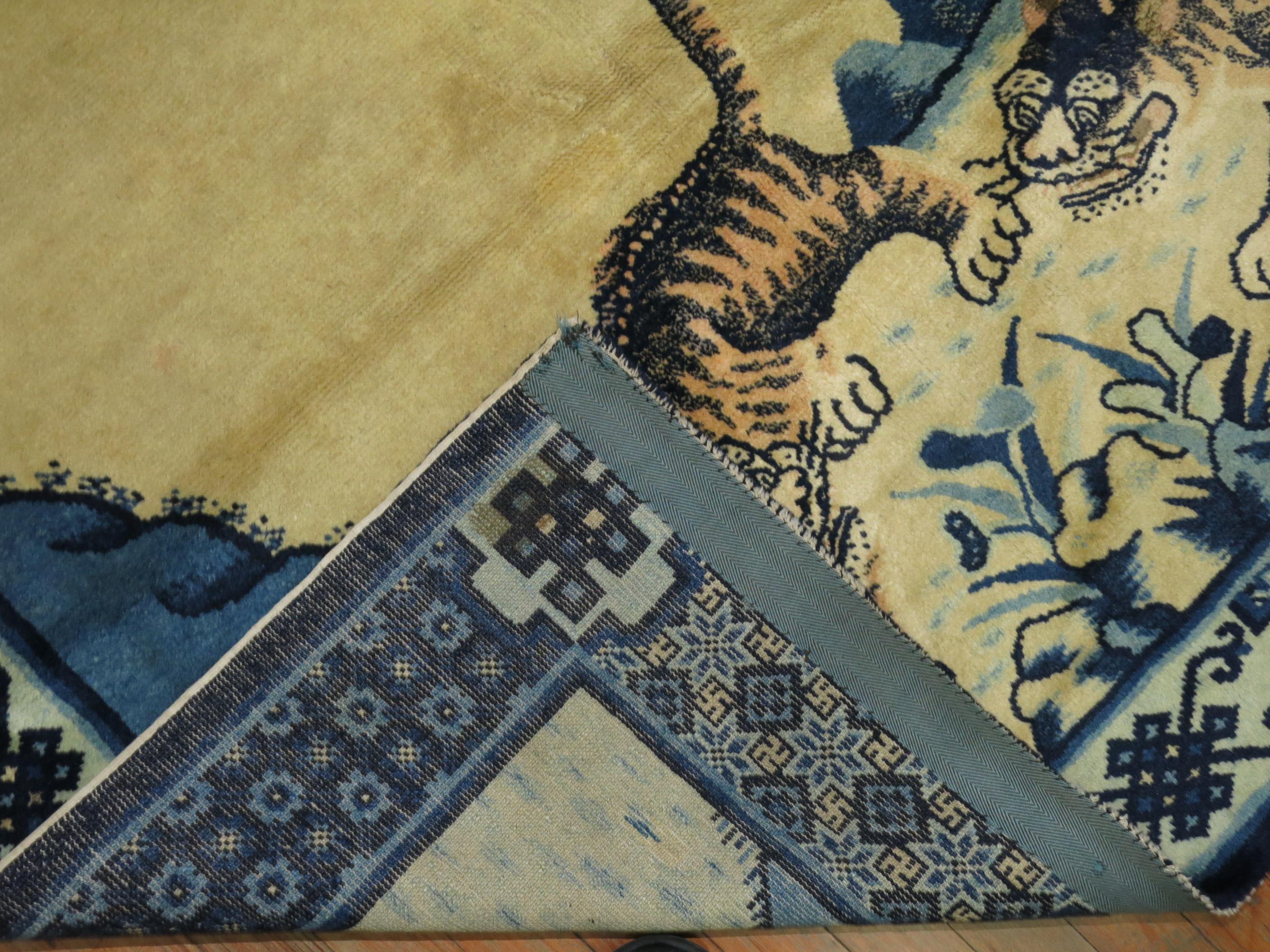 Lion Cubs Vintage Chinese Pictorial Rug at 1stDibs