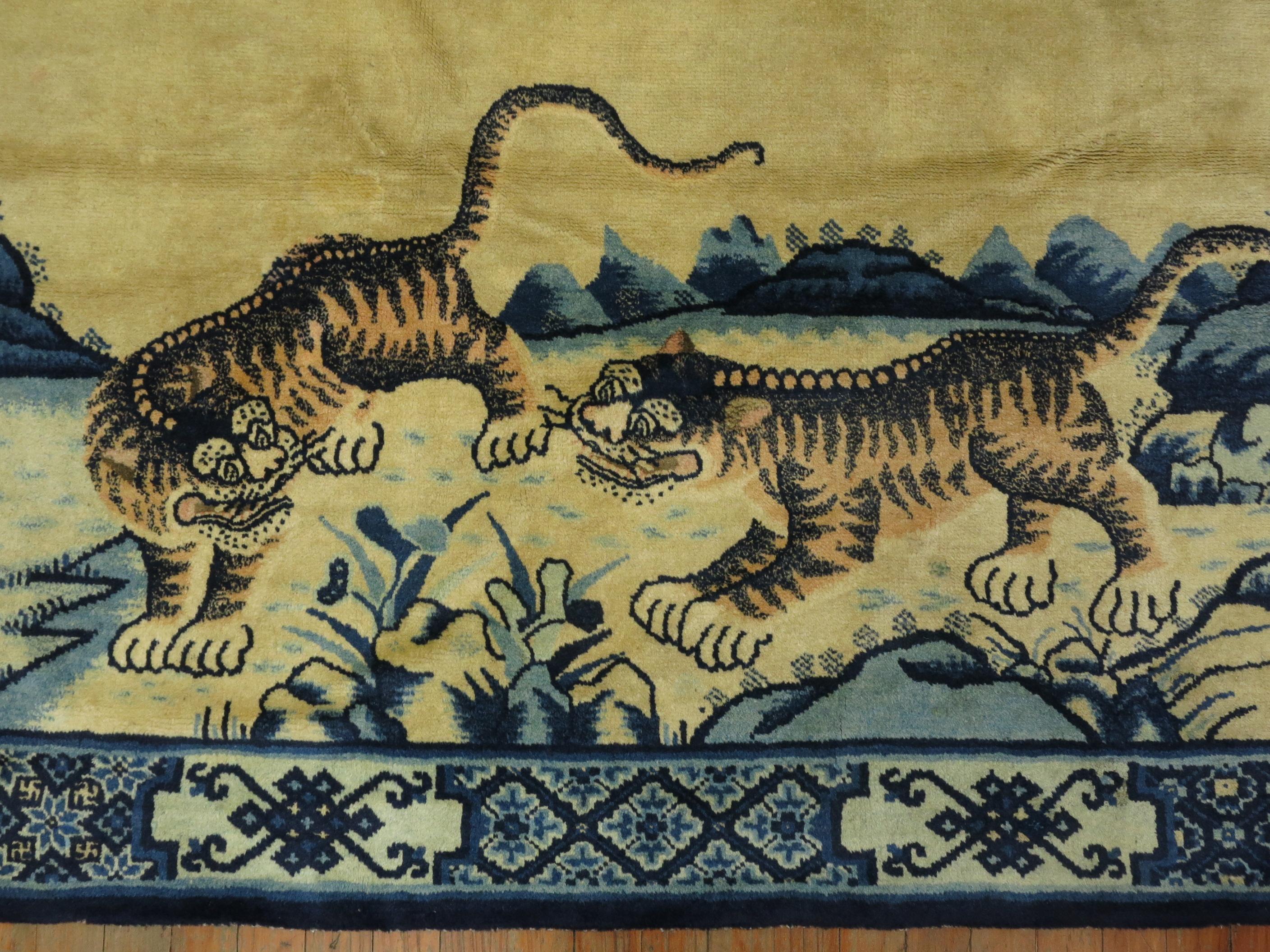 Lion Cubs Vintage Chinese Pictorial Rug at 1stDibs