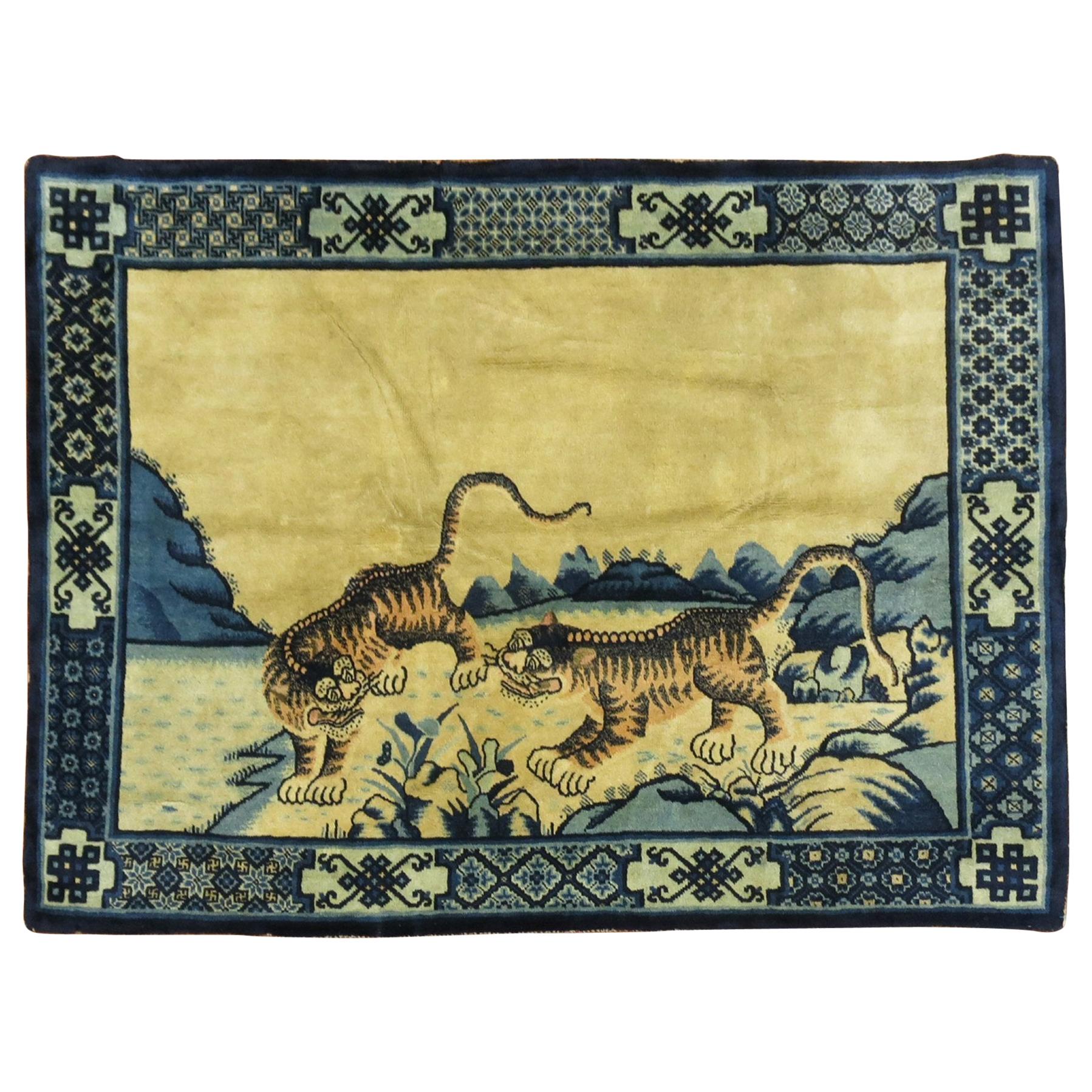 Lion Cubs Vintage Chinese Pictorial Rug at 1stDibs
