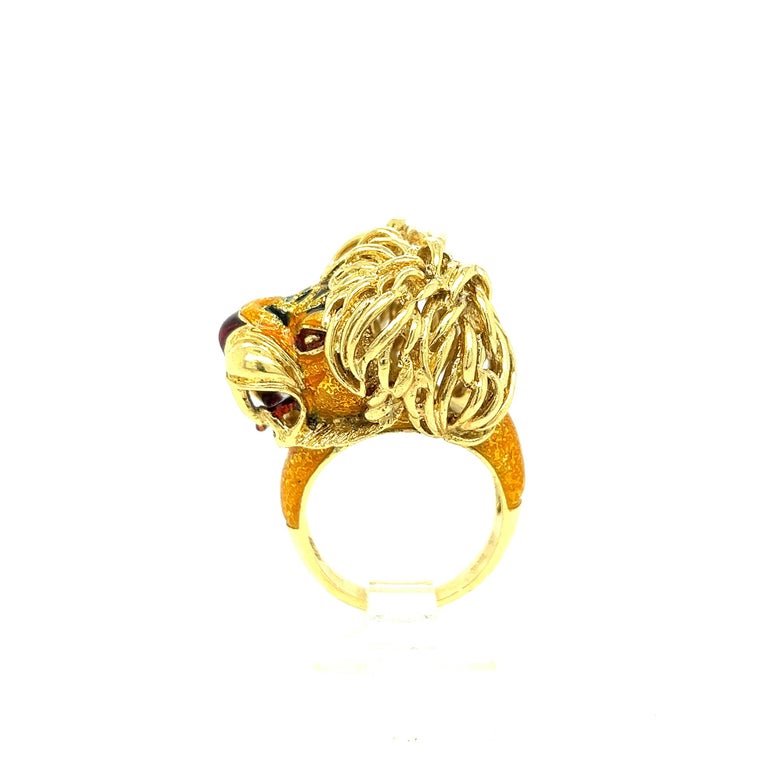 Lion Enamel Gold Ring For Sale at 1stDibs