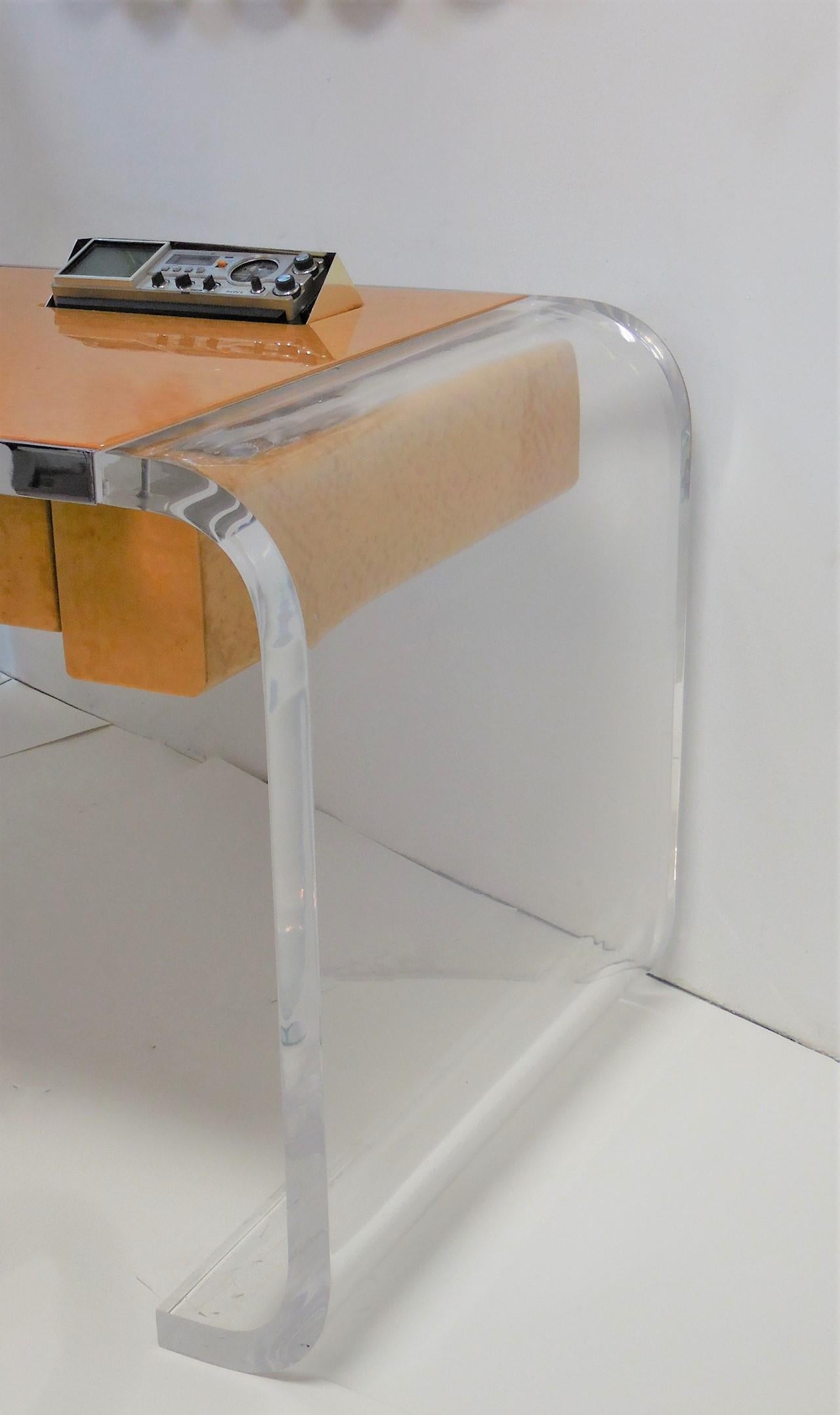 Lion in Frost Modern Lucite Desk with Multimedia Console, 1970s at 1stDibs