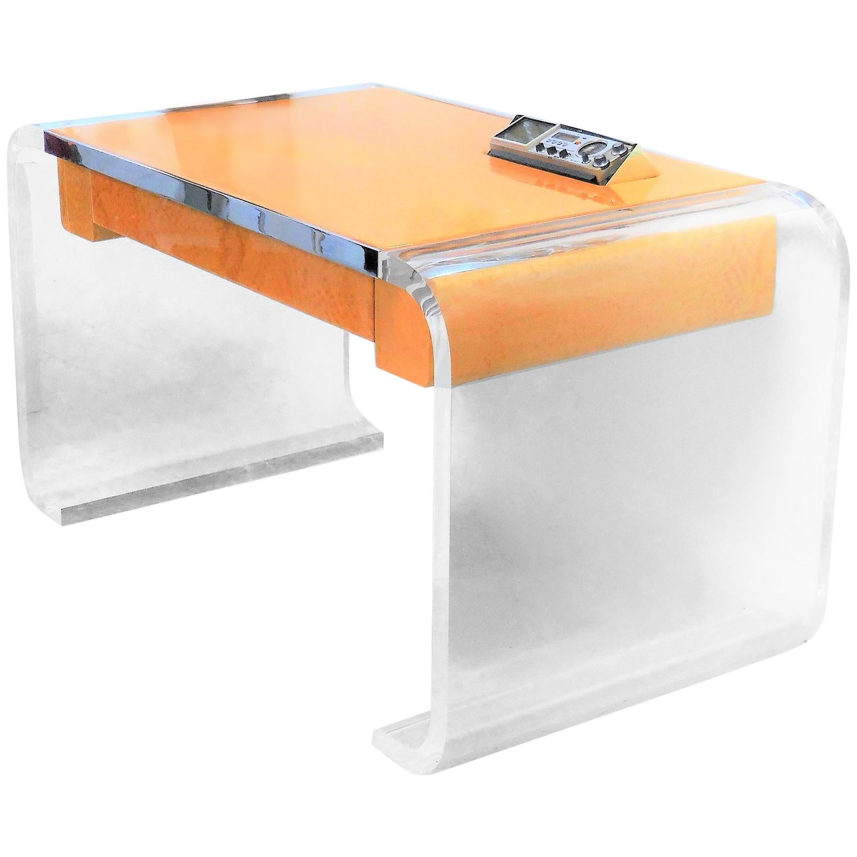 Lion in Frost Modern Lucite Desk with Multimedia Console, 1970s at 1stDibs