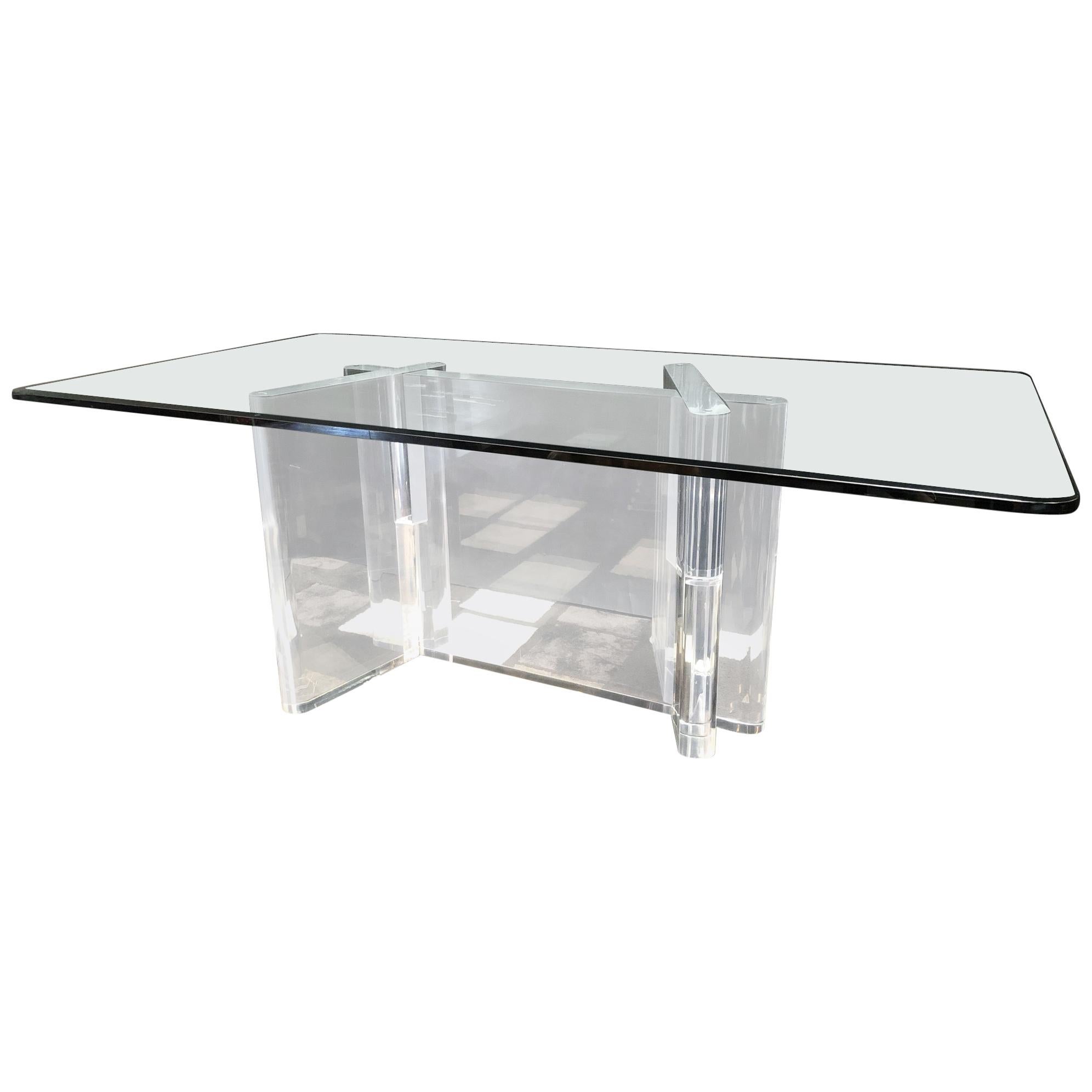 Pair of Lucite Glacier Iceberg Dining Table or Desk Base Style of Lion ...