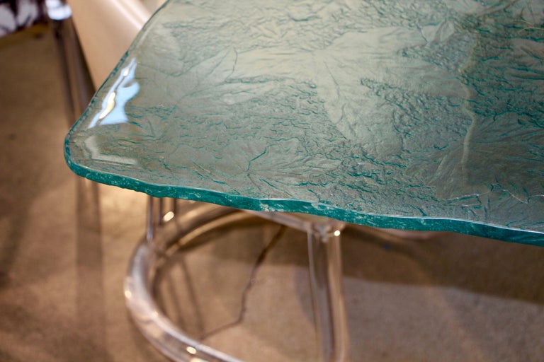 Lion in Frost Signed Lucite with Ripple Glass Top For Sale at 1stdibs