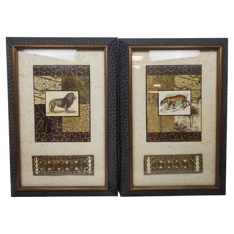 Lion and Leopard Mixed Media Wall Art in Ostrich Style Frame by John ...