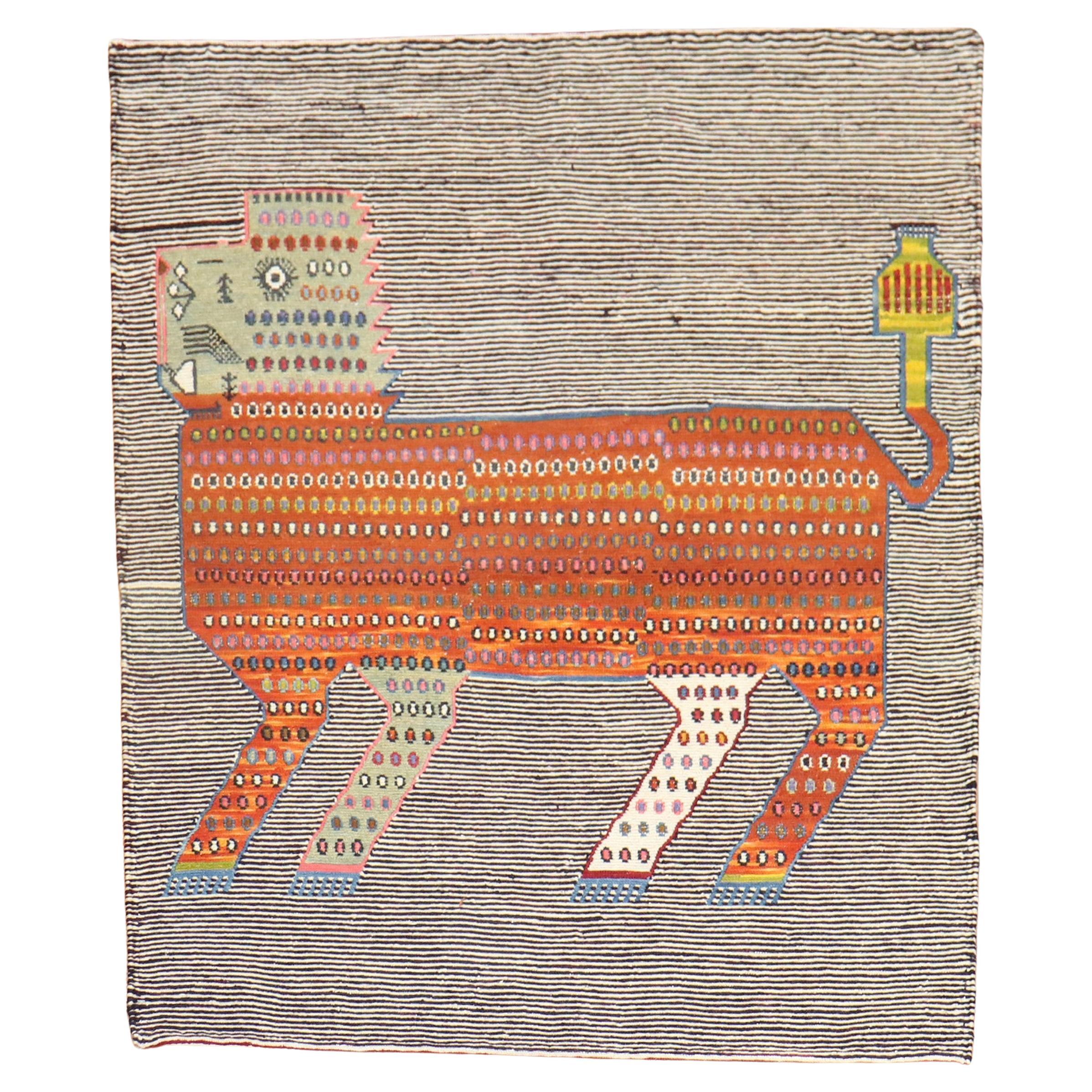 Lion Cat Fox Kilim Wall Hanging For Sale at 1stDibs