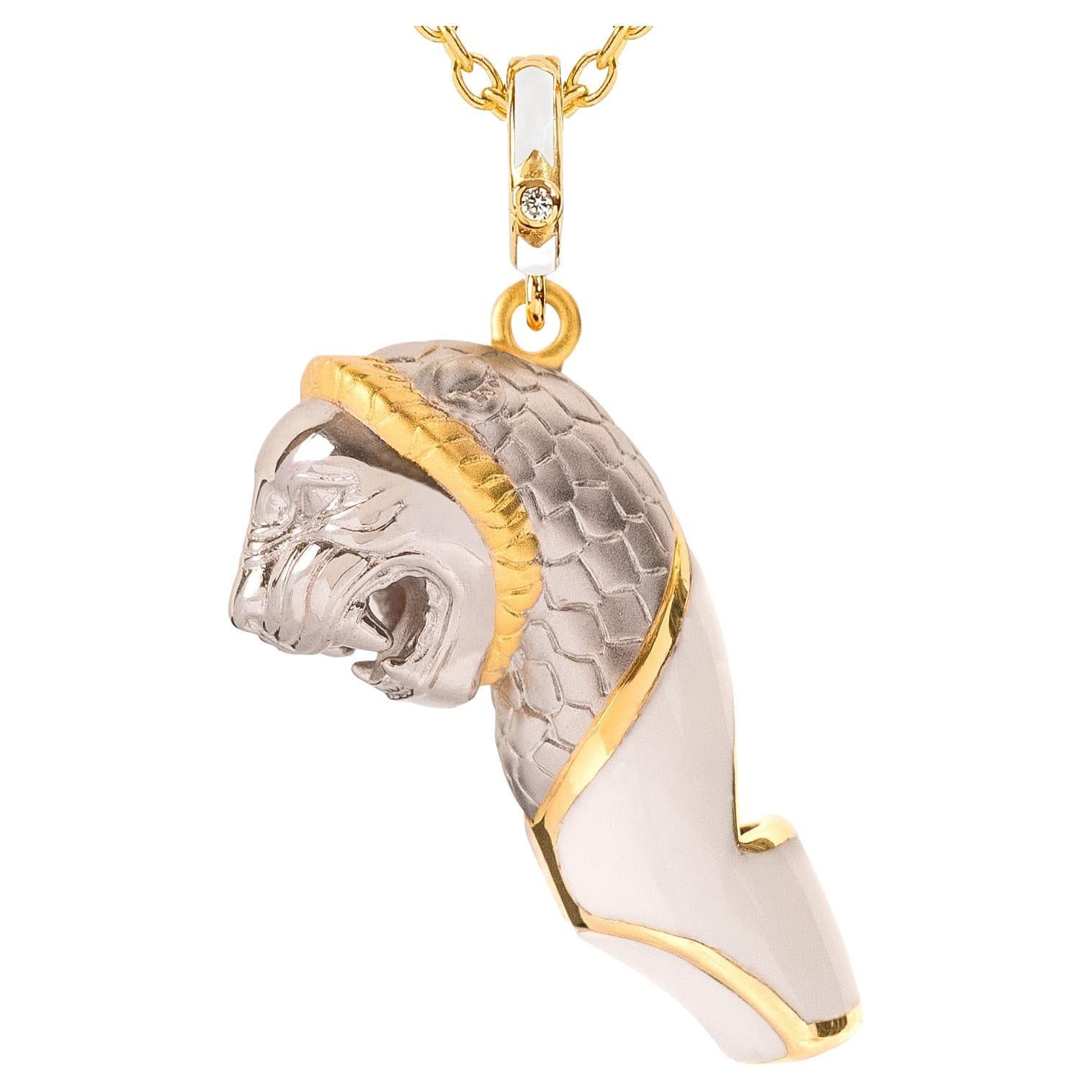Owl Whistle Pendant Necklace, White Enamel For Sale at 1stDibs