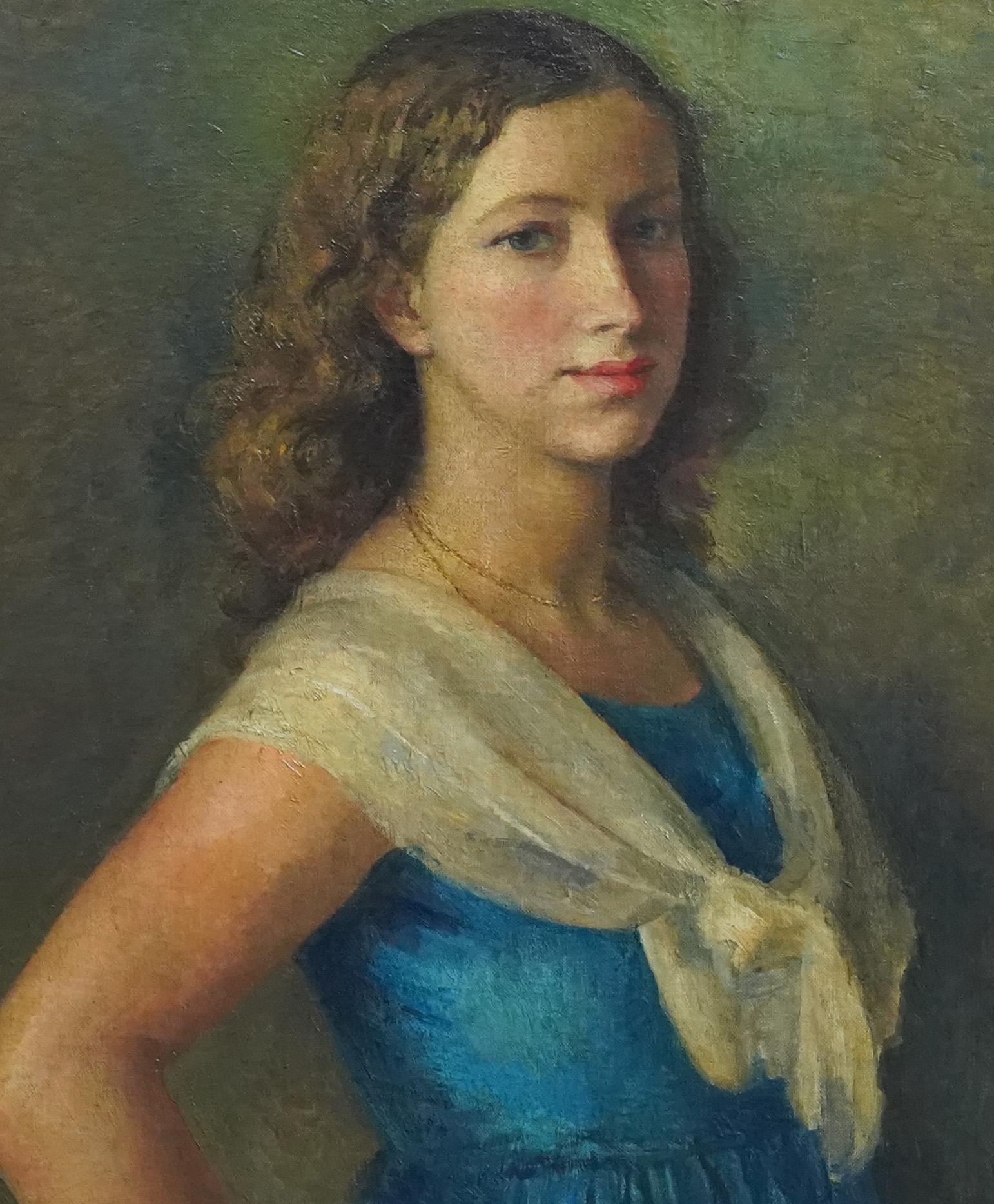 Lionel Ellis - Portrait of a Girl in White Lace Shawl - British 1929 ...
