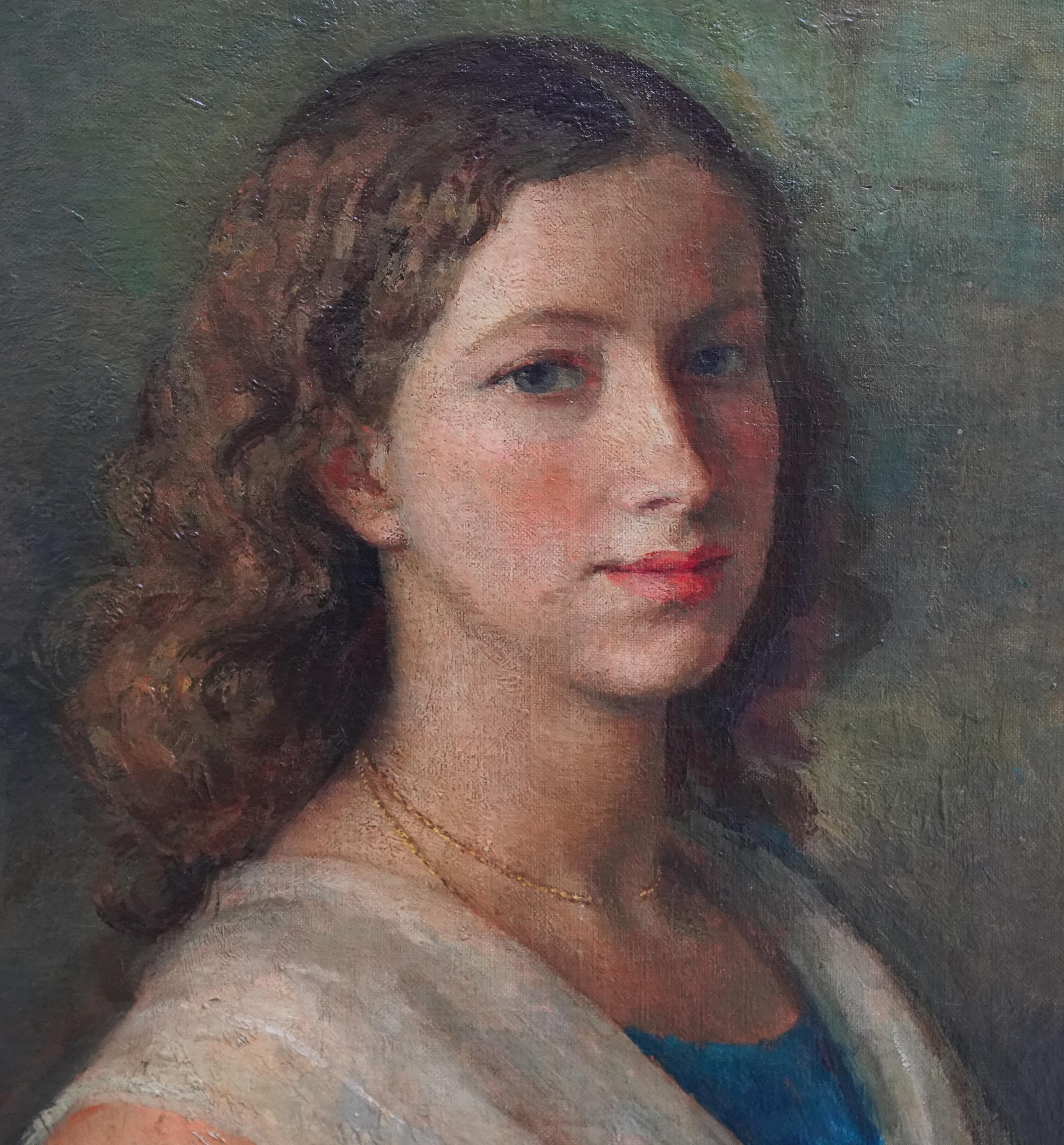 Lionel Ellis - Portrait of a Girl in White Lace Shawl - British 1929 ...