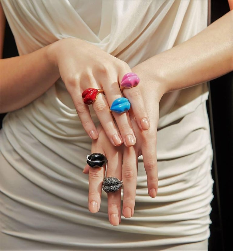 Lips 18 Karat Rose Gold and Red Enamel Ring For Sale at 1stDibs | red ...