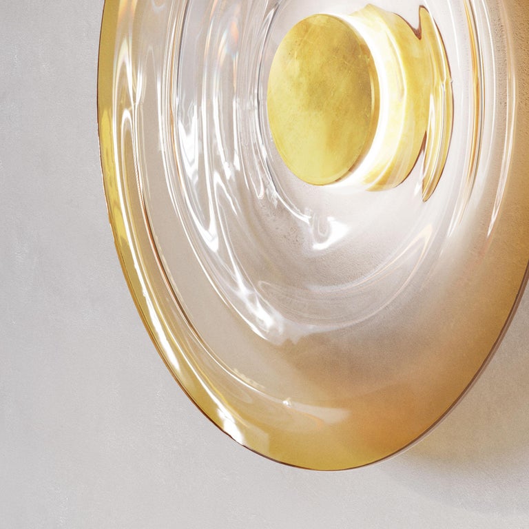 'Liquid Amber' Hand-Blown Yellow Gradient Glass and Aged Brass Wall ...