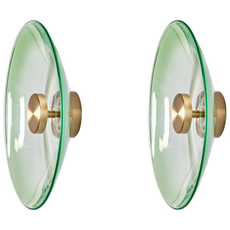 One-off 'Liquid Jade' Green Gradient Glass and Brass Sconces, Wall ...