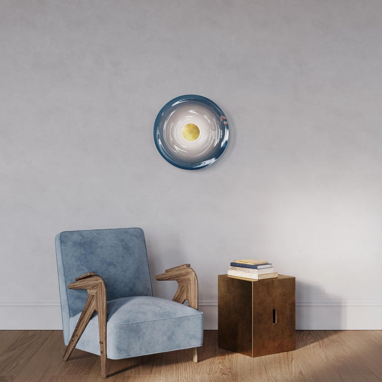 'Liquid Ocean' Hand-Blown Blue Gradient Glass and Aged Brass Wall Light ...