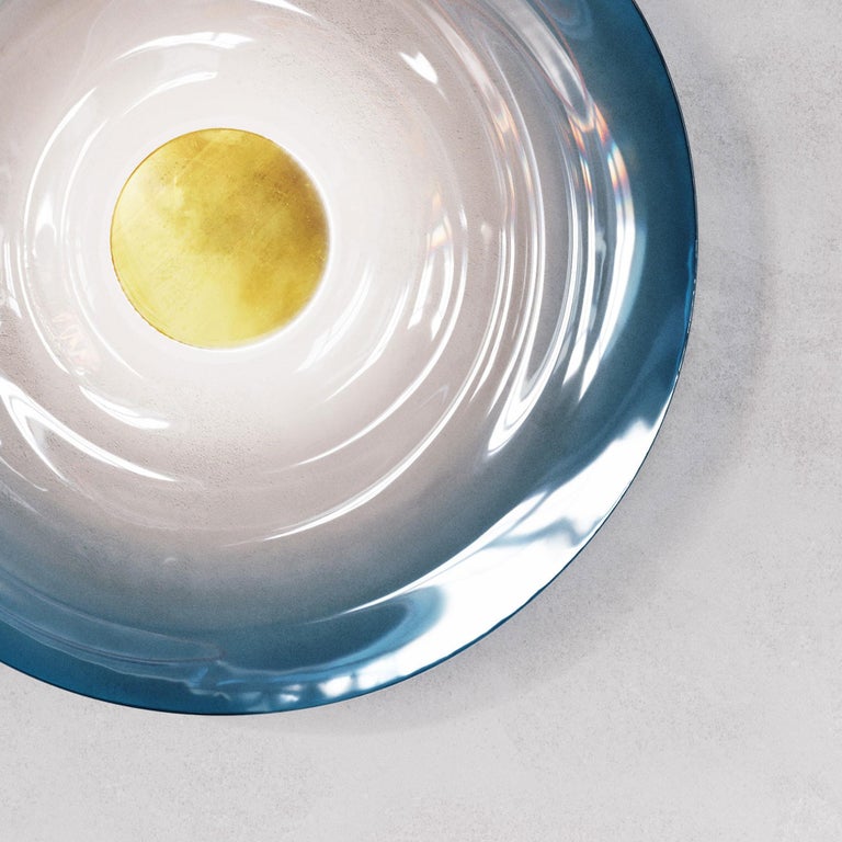 'Liquid Ocean' Hand-Blown Blue Gradient Glass and Aged Brass Wall Light ...