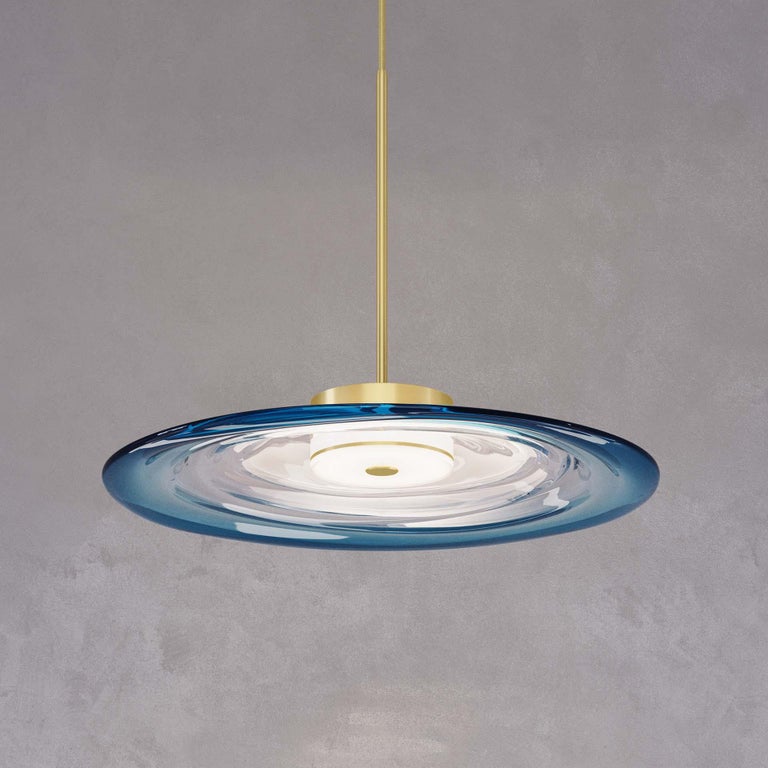 ‘Liquid Pendant Ocean’ Handmade Blue Gradient Glass and Satin Brass ...