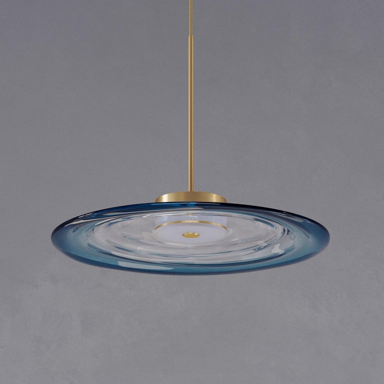 ‘Liquid Pendant Ocean’ Handmade Blue Gradient Glass and Satin Brass ...