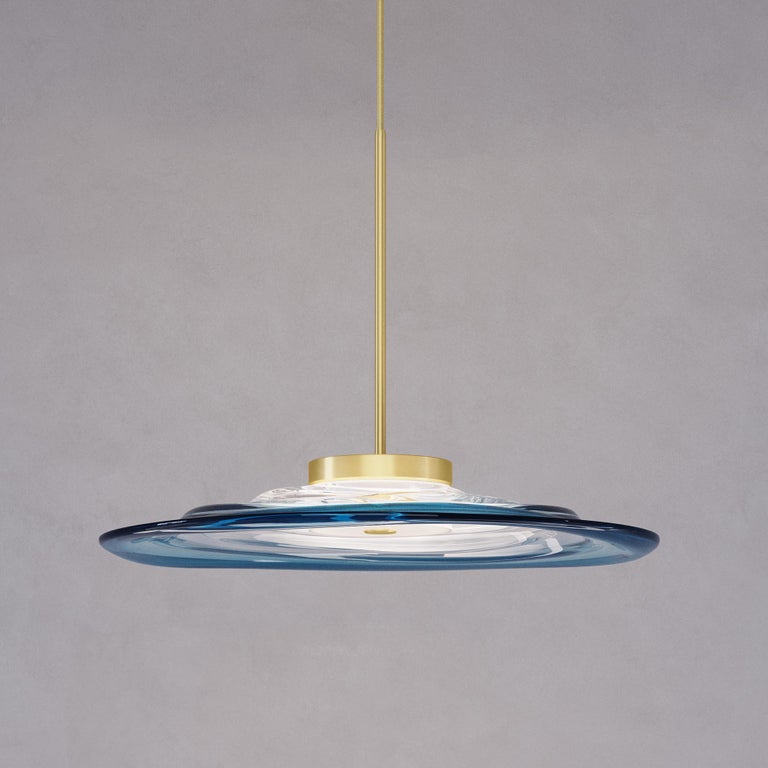 ‘Liquid Pendant Ocean’ Handmade Blue Gradient Glass and Satin Brass ...