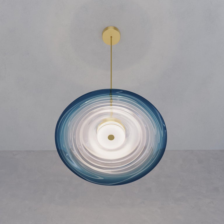 ‘Liquid Pendant Ocean’ Handmade Blue Gradient Glass and Satin Brass ...