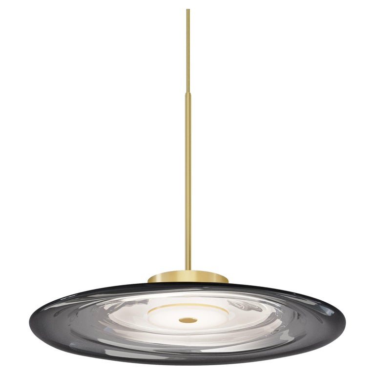 ‘Liquid Pendant Smoke’ Handmade Grey Gradient Glass and Satin Brass ...