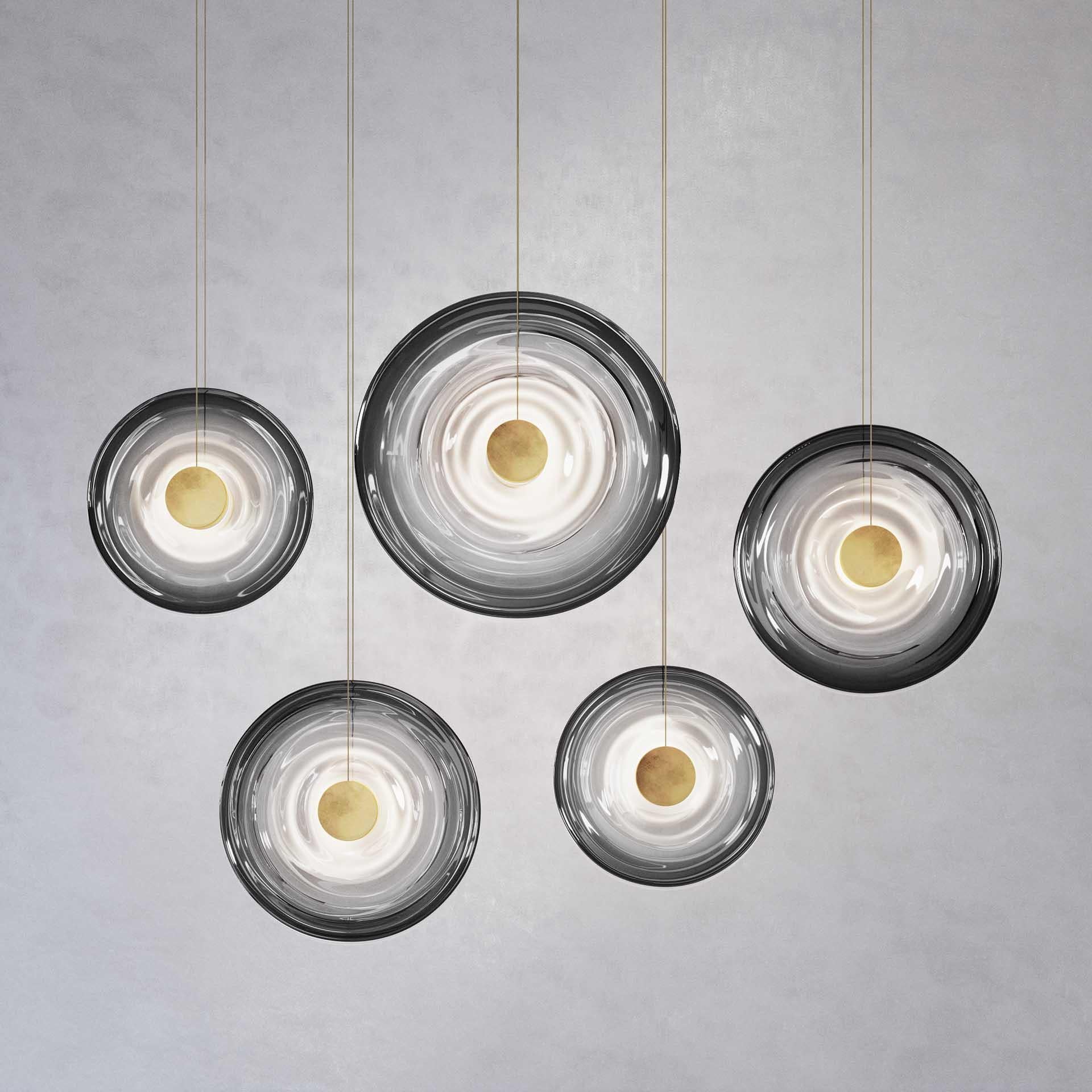 'Liquid Vortex Quin Smoke' Gradient Glass and Aged Brass Ceiling Light ...