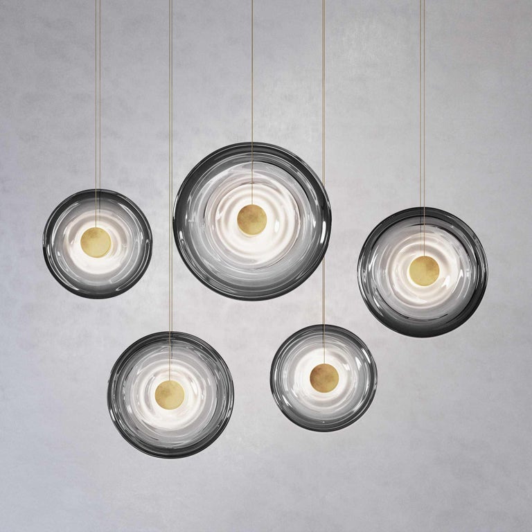 'Liquid Vortex Quin Smoke' Gradient Glass and Aged Brass Ceiling Light ...