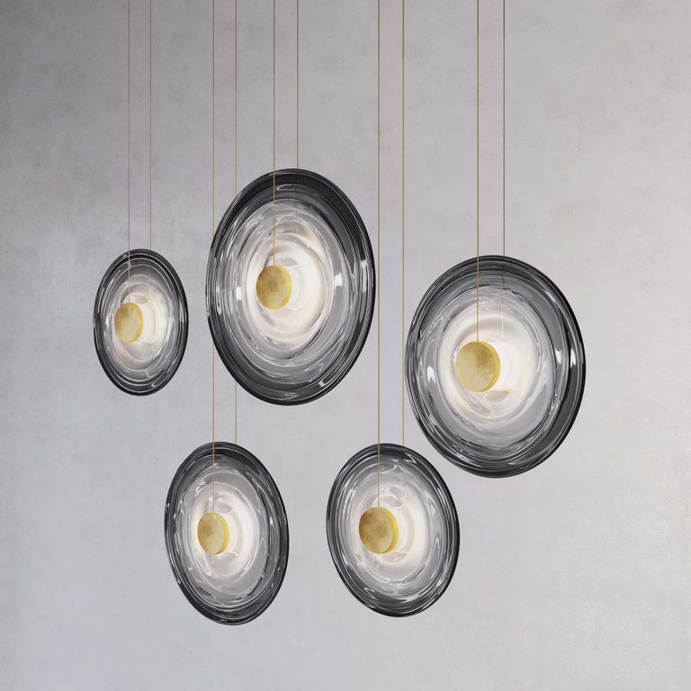 'Liquid Vortex Quin Smoke' Gradient Glass and Aged Brass Ceiling Light ...