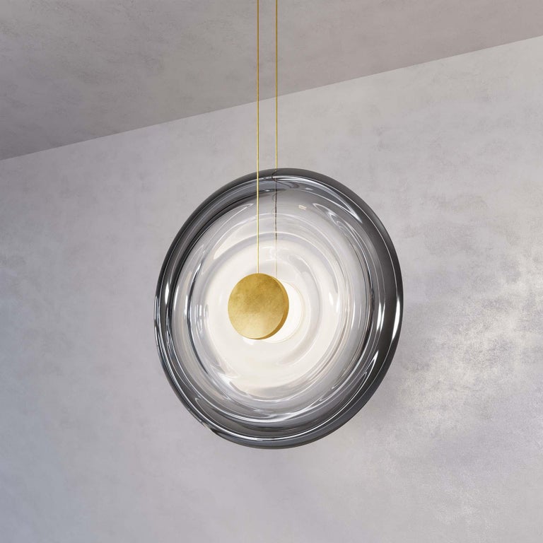 'Liquid Vortex Smoke' Handblown Smoke Gradient Glass and Aged Brass ...