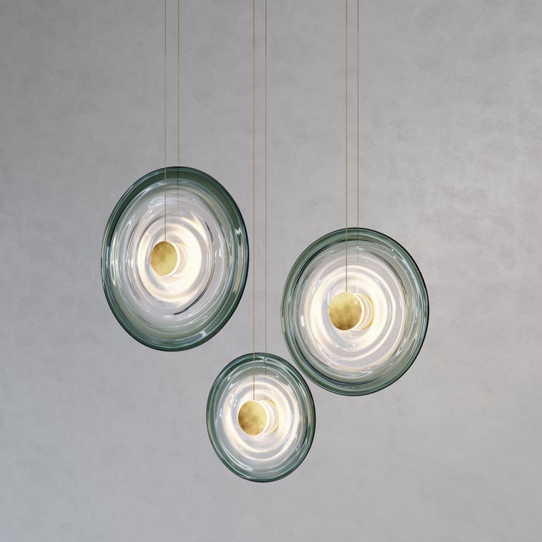 'Liquid Vortex Trio' Jade Gradient Glass and Aged Brass Ceiling Light ...