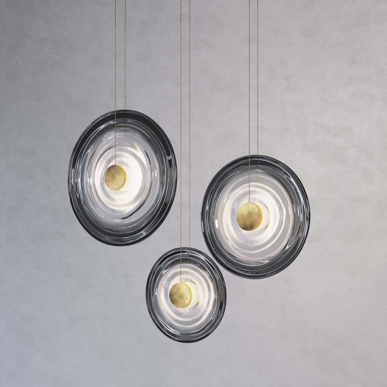 'Liquid Vortex Trio Smoke' Gradient Glass and Aged Brass Ceiling Light ...