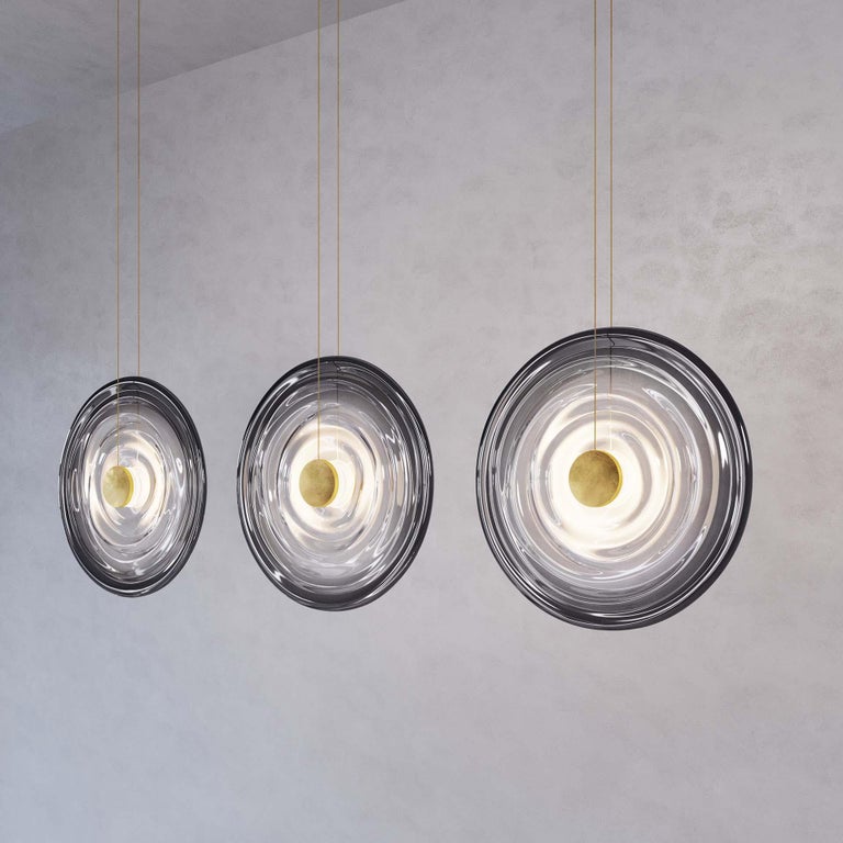 'Liquid Vortex Trio XL' Smoke Gradient Glass and Aged Brass Ceiling ...