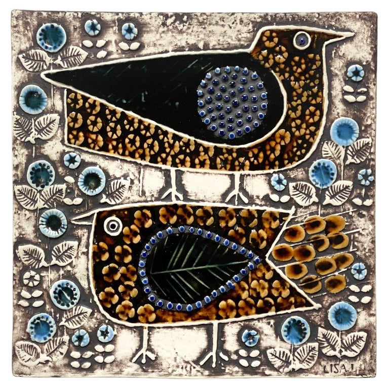 Lisa Larson for Gustavsberg Birds Ceramic Tile, 1970's For Sale at 1stDibs