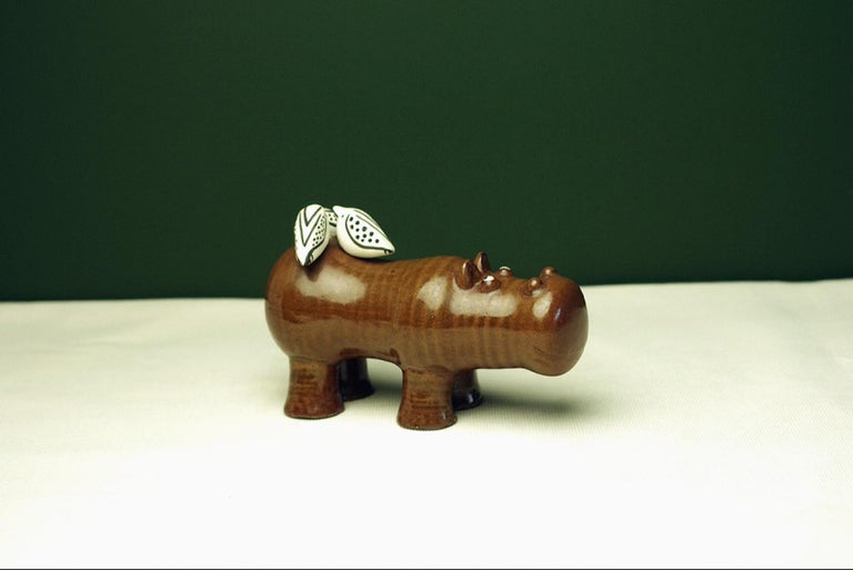 Lisa Larson - Stora Zoo - Hippotamus and little bird For Sale at 1stDibs