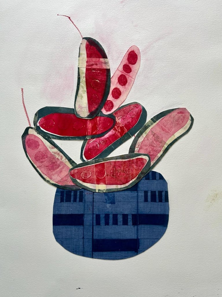 Lisa Lightman - Seed Pods in Blue Flower Pot, Blue and Red Botanical ...