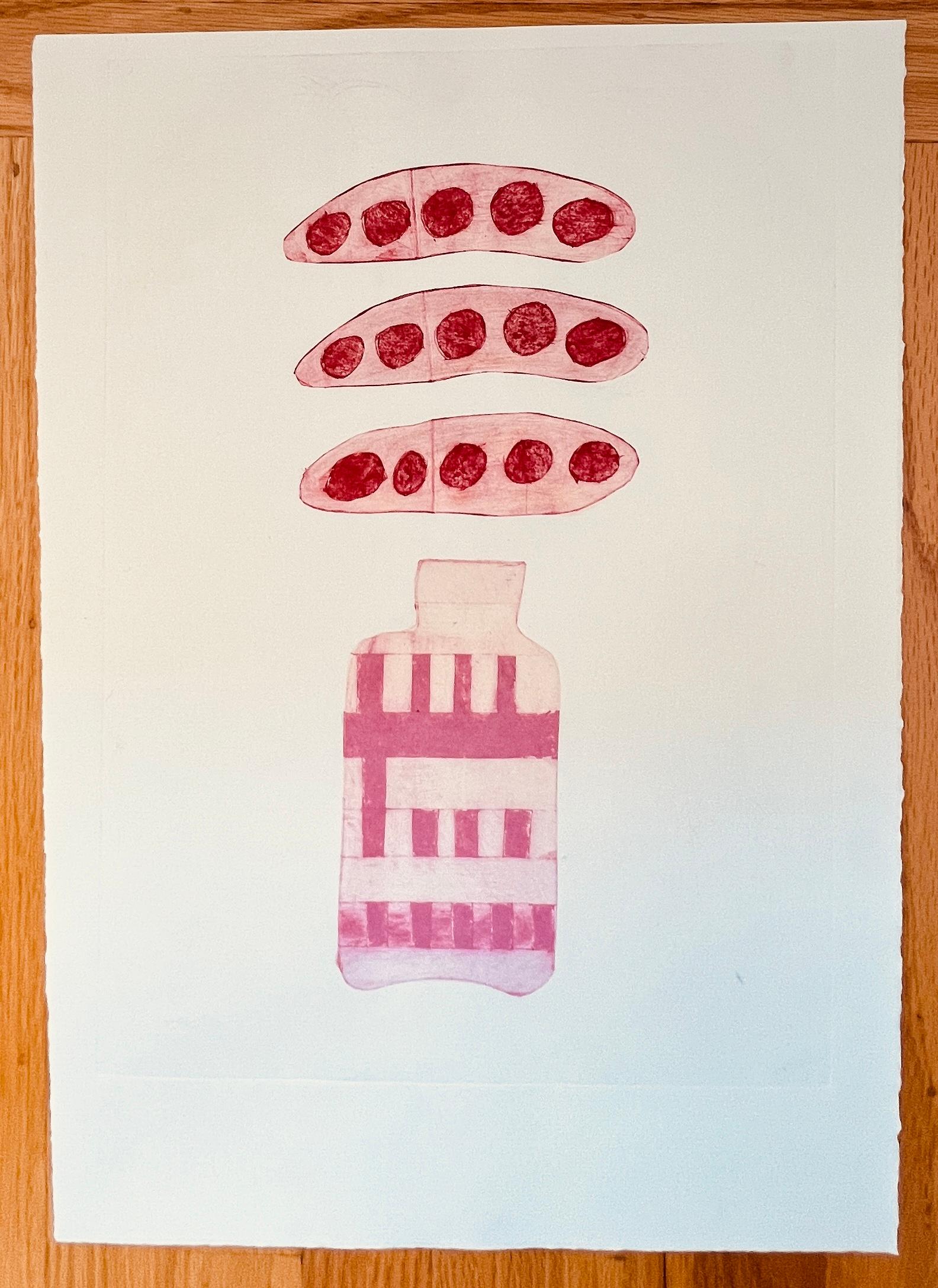 Lisa Lightman - Three Pods Over Vase Red Print Botanical For Sale at ...