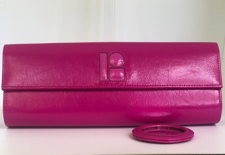 Lisa Perry Mod Fuchsia Pink Patent Leather Clutch Handbag w/ Magnetic ...
