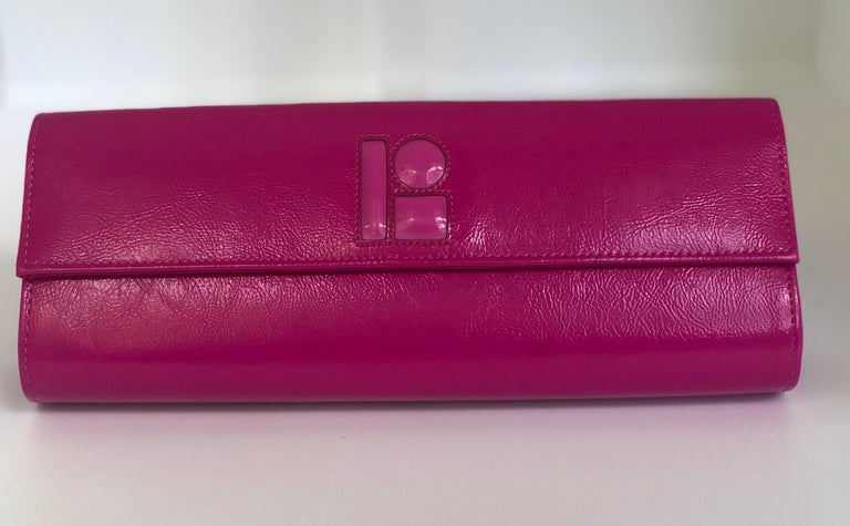 Lisa Perry Mod Fuchsia Pink Patent Leather Clutch Handbag w/ Magnetic ...