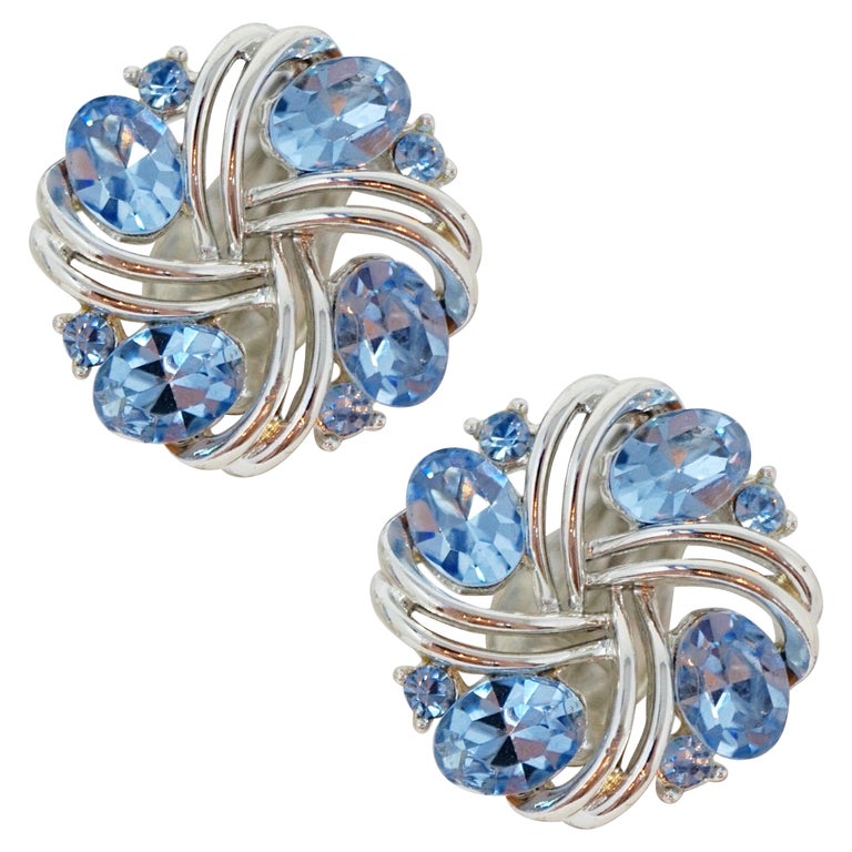 Lisner Vintage Baby Blue Crystal Earrings, circa 1955 at 1stDibs