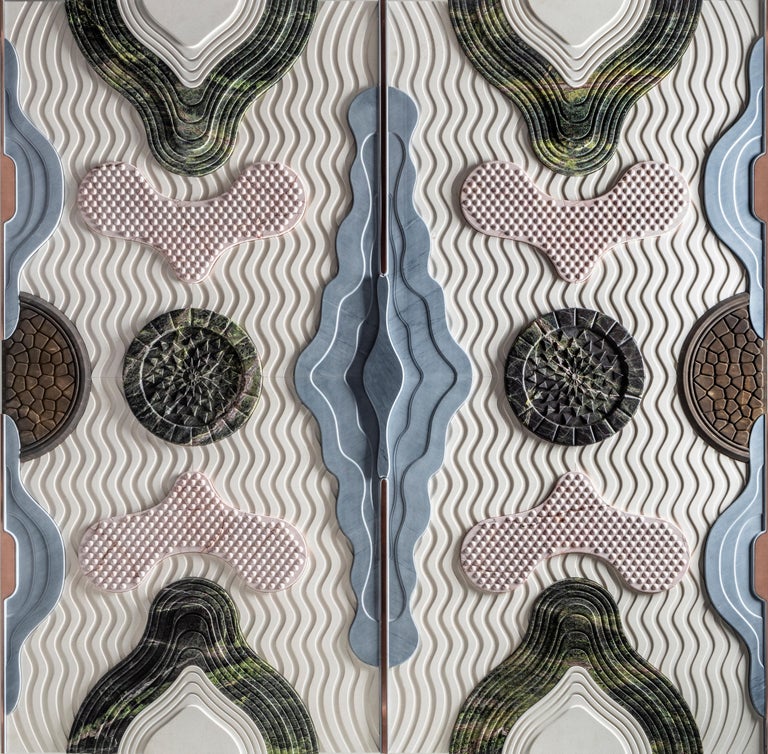 Lithea/Gadir by Elena Salmistraro Wall Art in Marble Stone Copper White Pink For Sale at 1stDibs