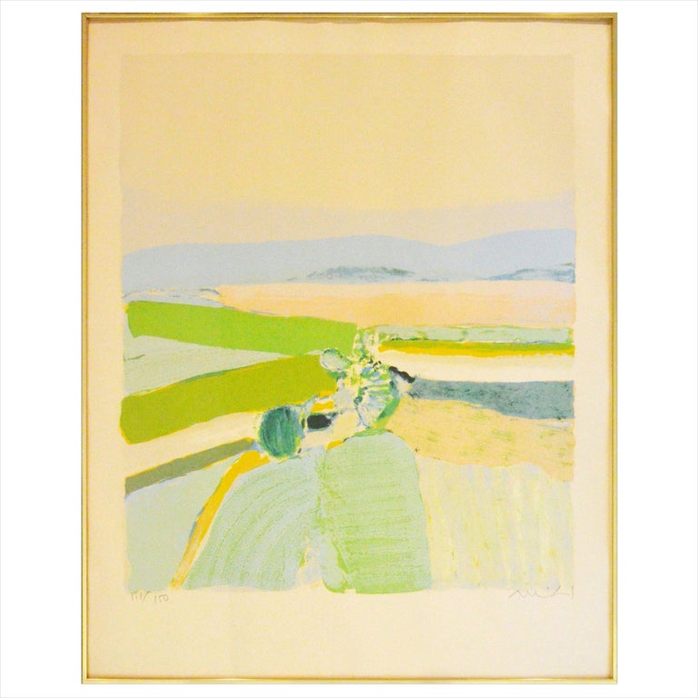 Lithograph of Landscape, "Springtime in Provence" in Greens, Blues and ...