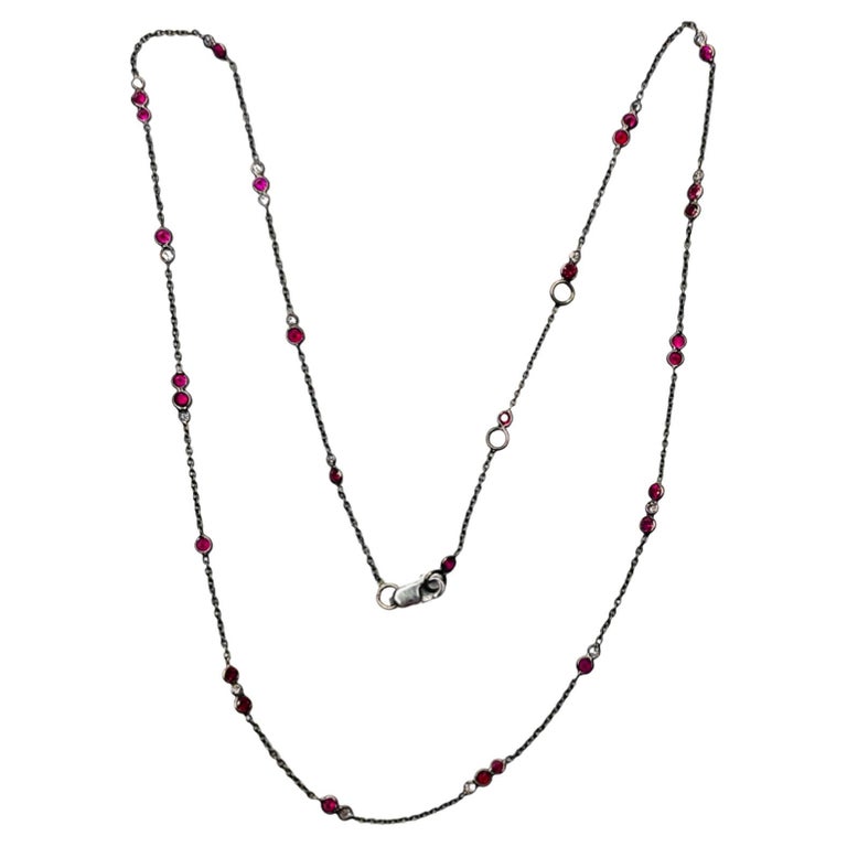 Lithos 18K White Gold Black Rhodium Plated Ruby and Diamond Necklace ...