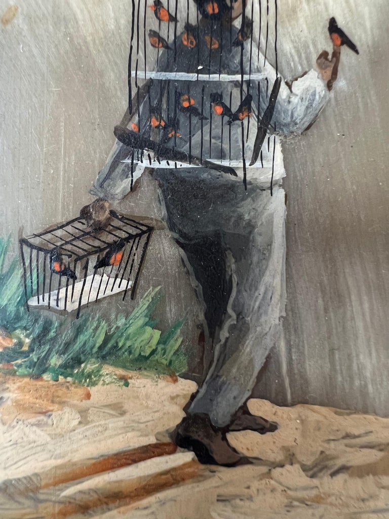 Little Oil Painting of a Bird Vendor by Armando Morales For Sale at 1stDibs